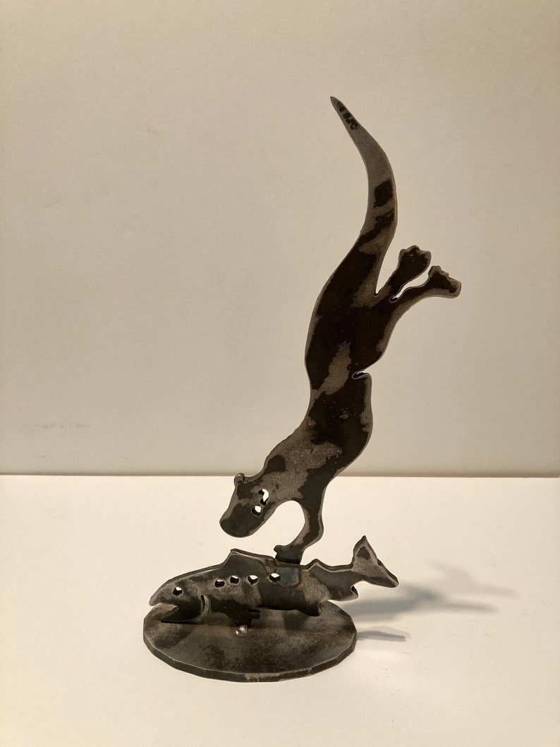 Diving Otter With Fish Handmade Original Steel Sculpture PNW Pacific ...