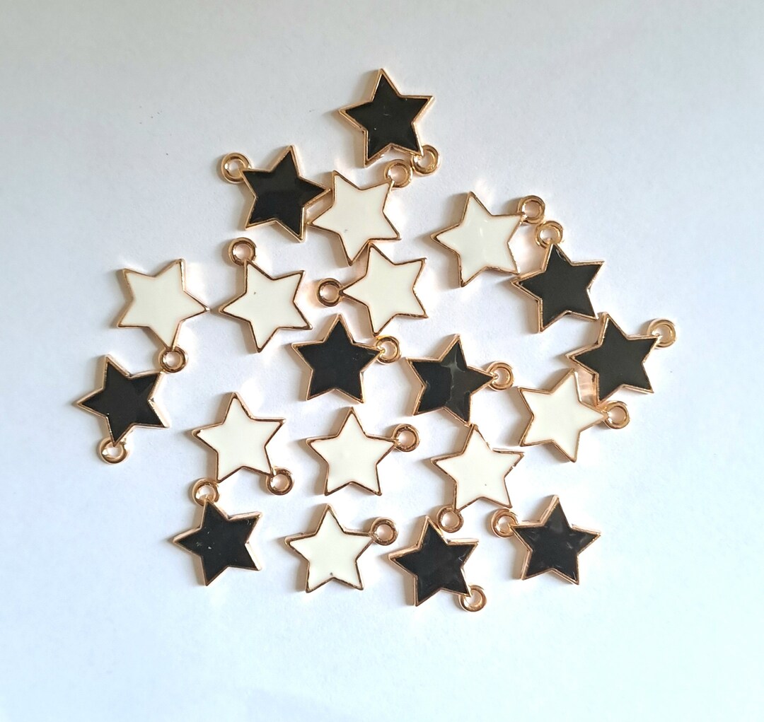 1 Flat Star Bead Charm, Black or White, Enameled Colors - Etsy