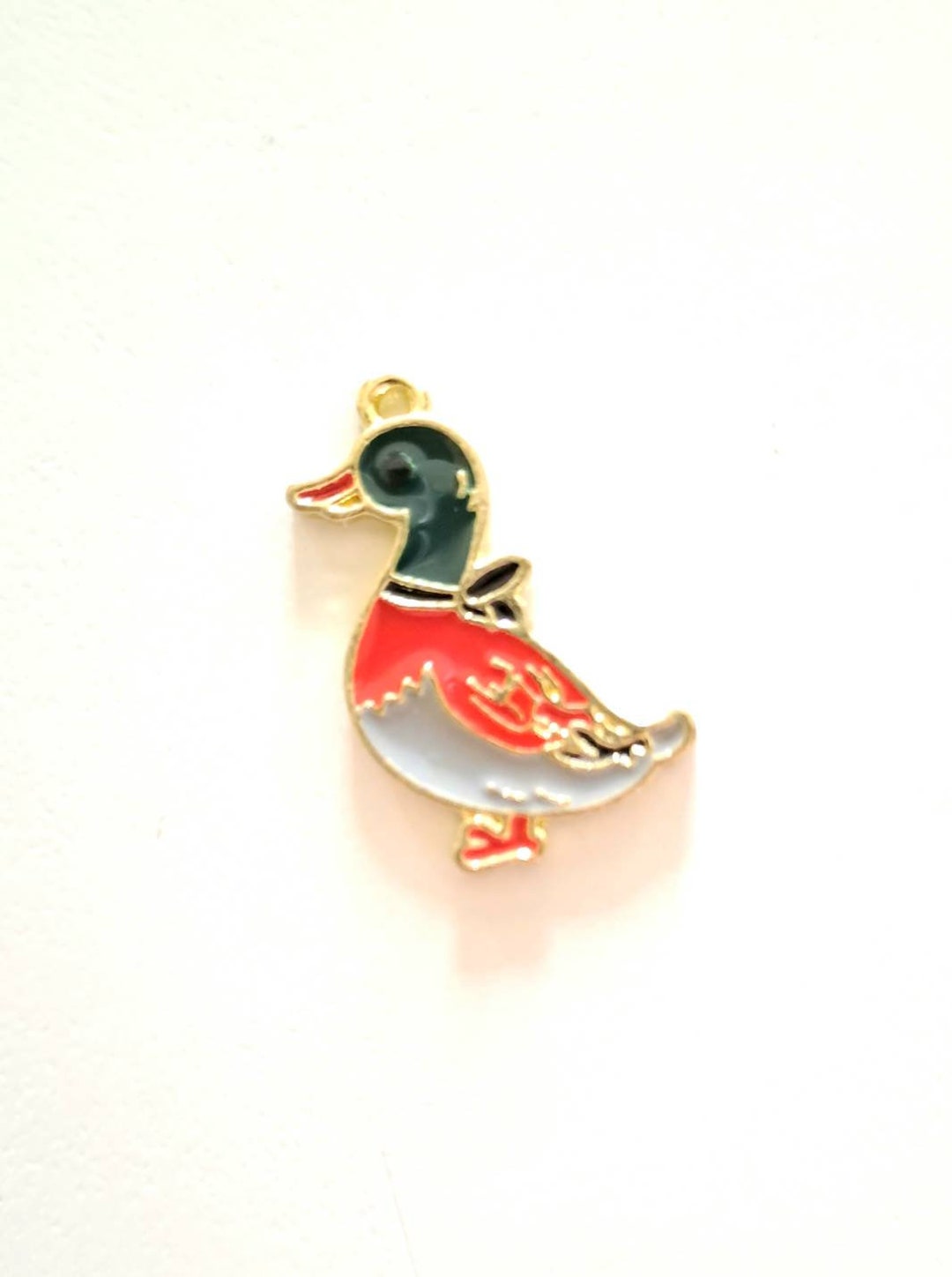 1 Charm Flat Pearl Duck Enamelled Colors Gold Borders - Etsy
