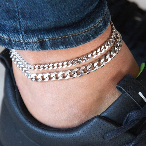 Anklet for Men Silver Links Chain Ankle Bracelet Cuban - Etsy