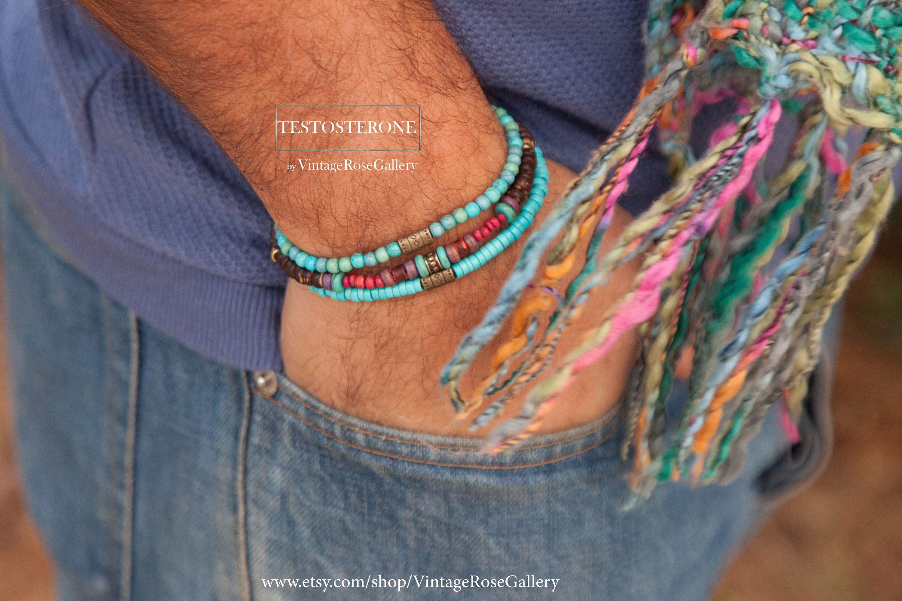 Men's Tribal Bracelet, Boho Men Colourful Bracelet, Stackable Bracelet ...