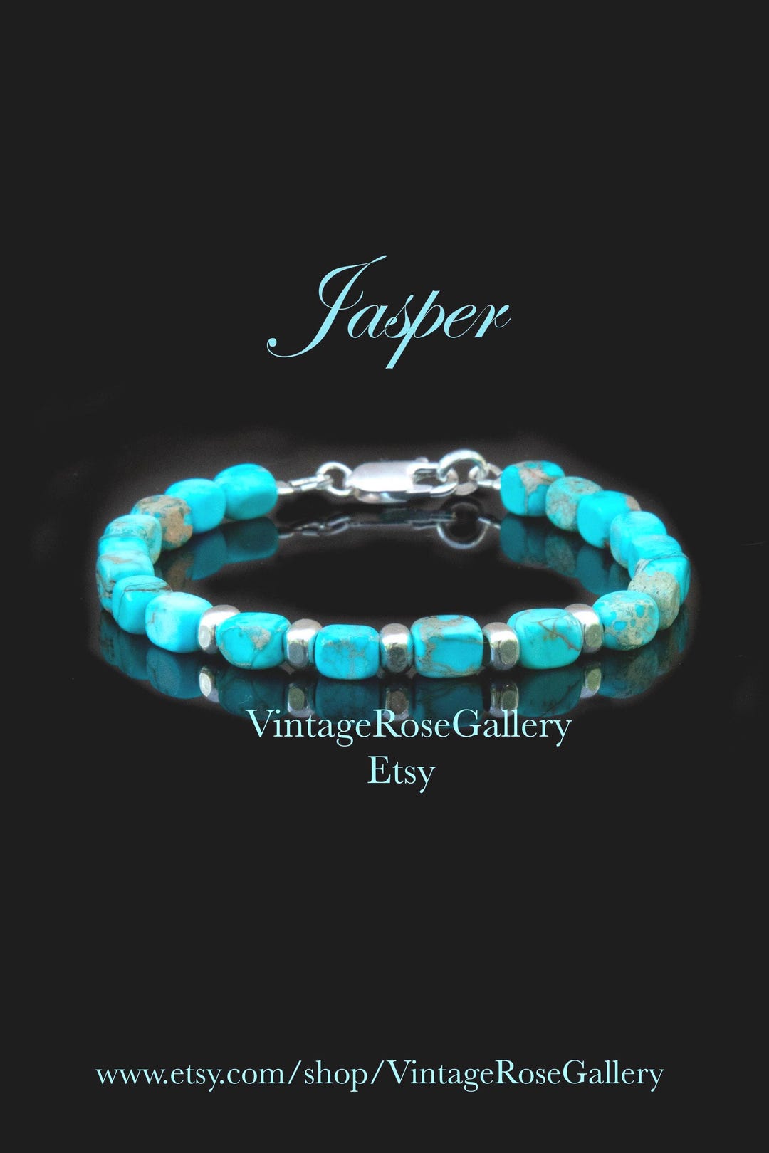 Mens Jasper Bracelet, Turquoise Jasper Gemstones Mens Bracelet ...