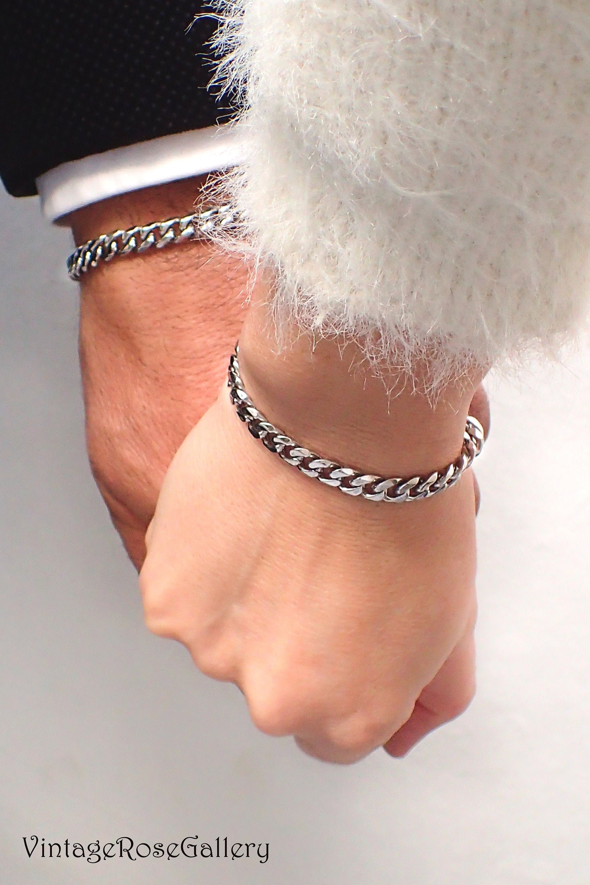 Couples Bracelet SET Silver Chain Bracelets Set Mens Womans | Etsy