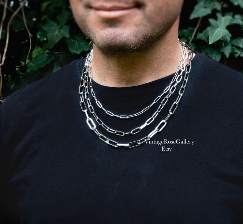 Men's Stainless Steel Paperclip Chain Necklace: Waterproof Minimalist ...
