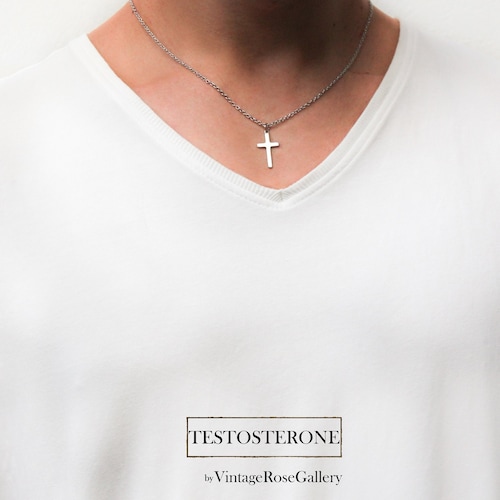 Small Cross Necklace for Men Stainless Steel Silver Cross - Etsy
