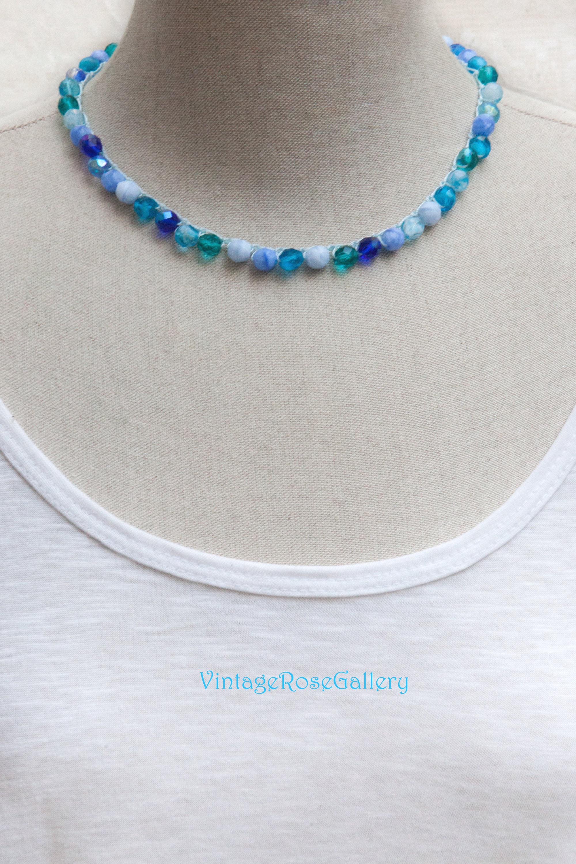Aqua Blue Crochet Necklace Boho Chic Necklace Blue Beaded | Etsy