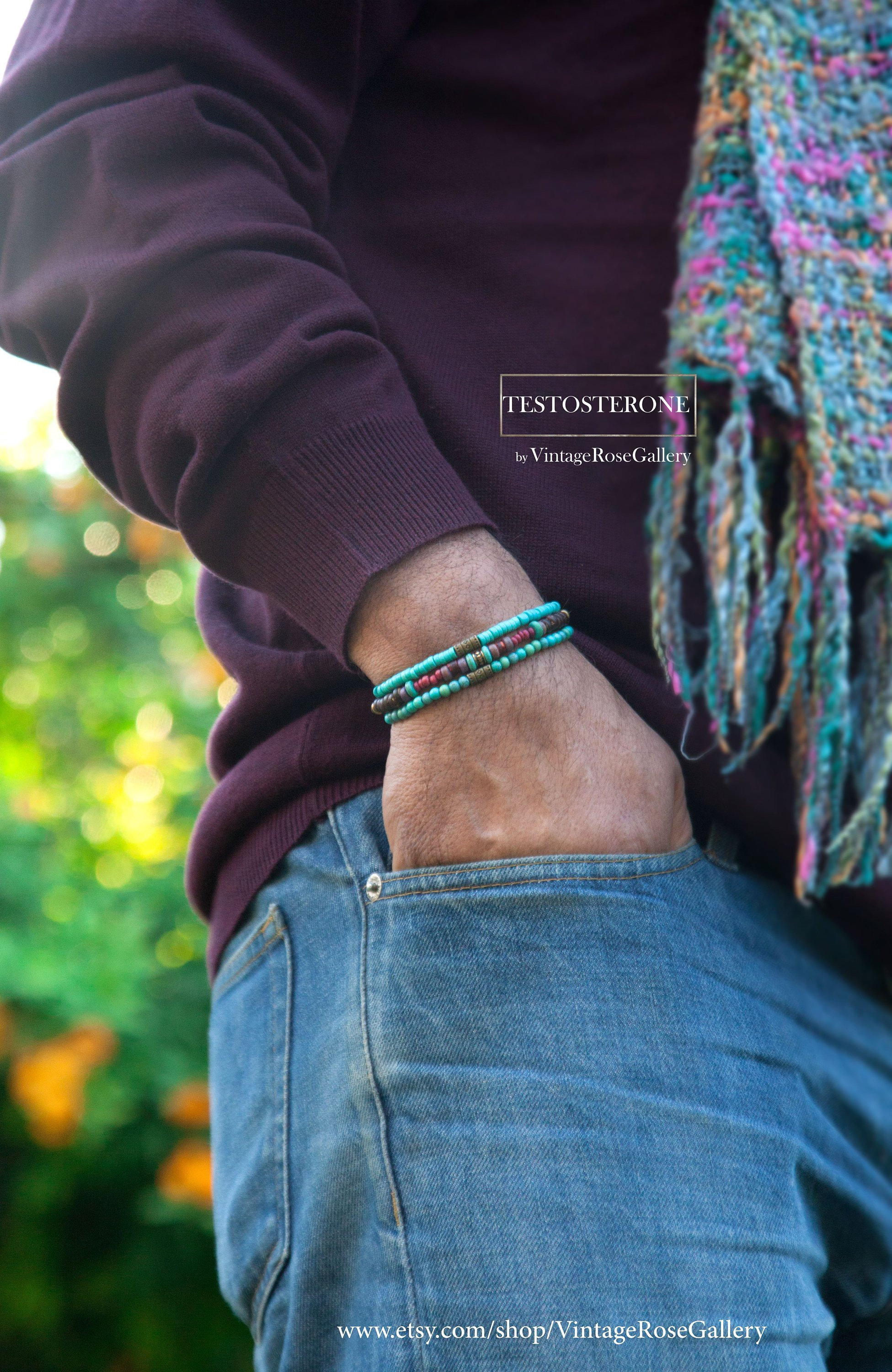 Mens Tribal Bracelets, Boho Men Bracelet, Turquoise Gemstones Bracelet ...