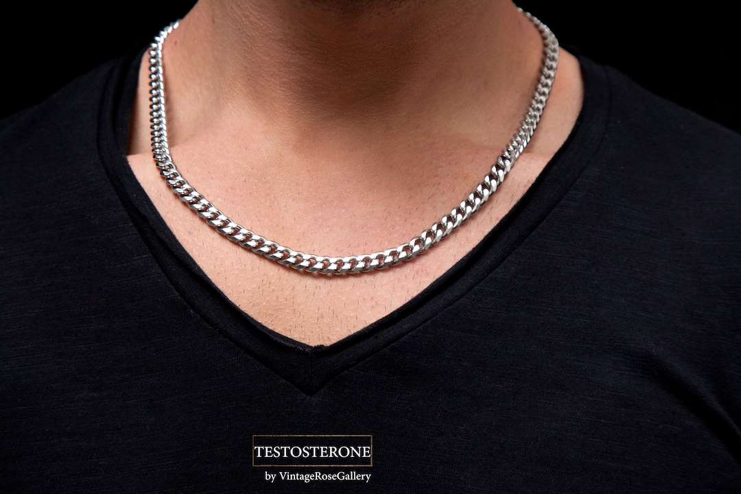 Mens Necklace, Mens Silver Chain Necklace, Stainless Steel Necklace ...