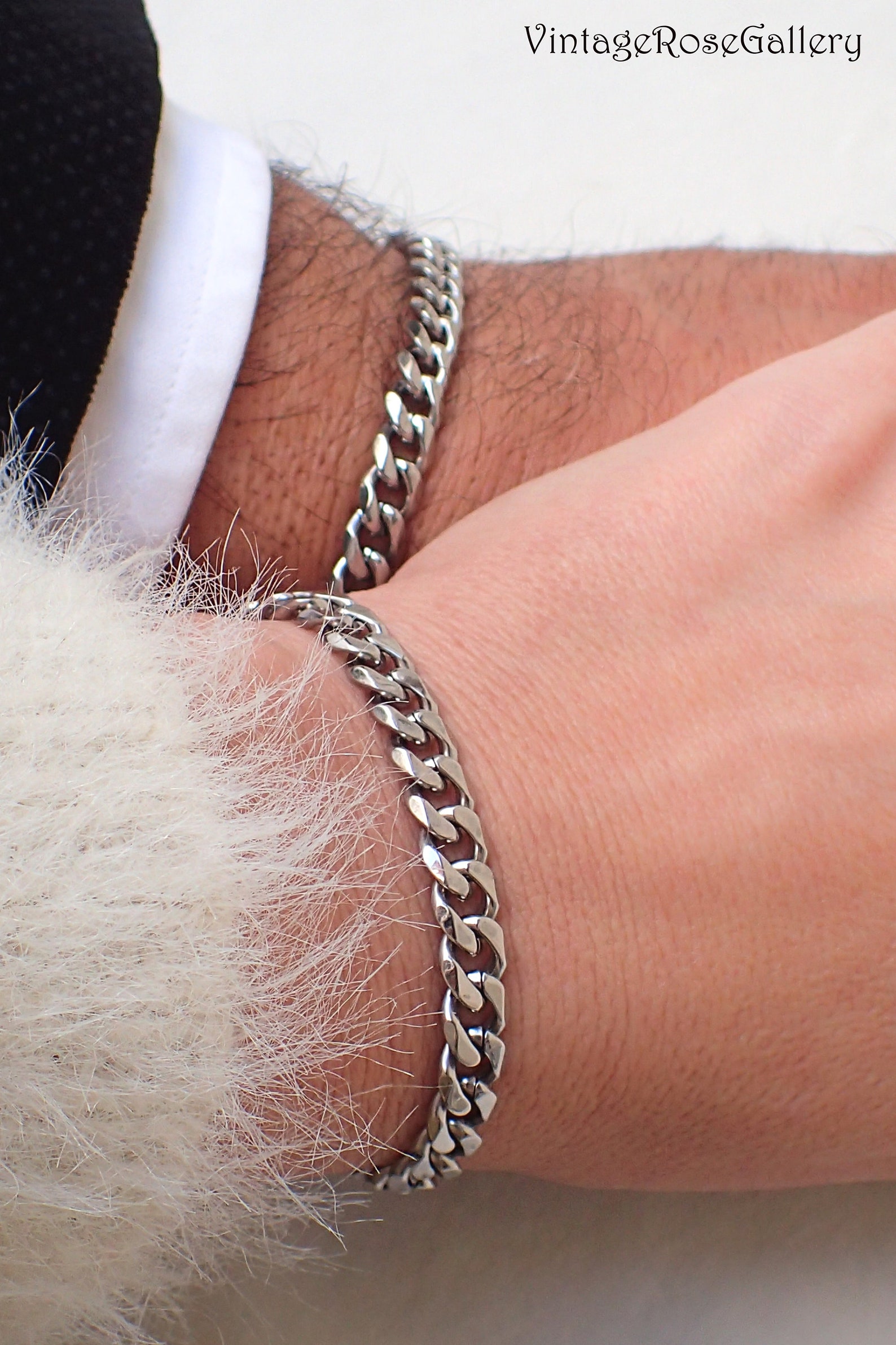 Couples Bracelet SET Silver Chain Bracelets Set Mens Womans - Etsy