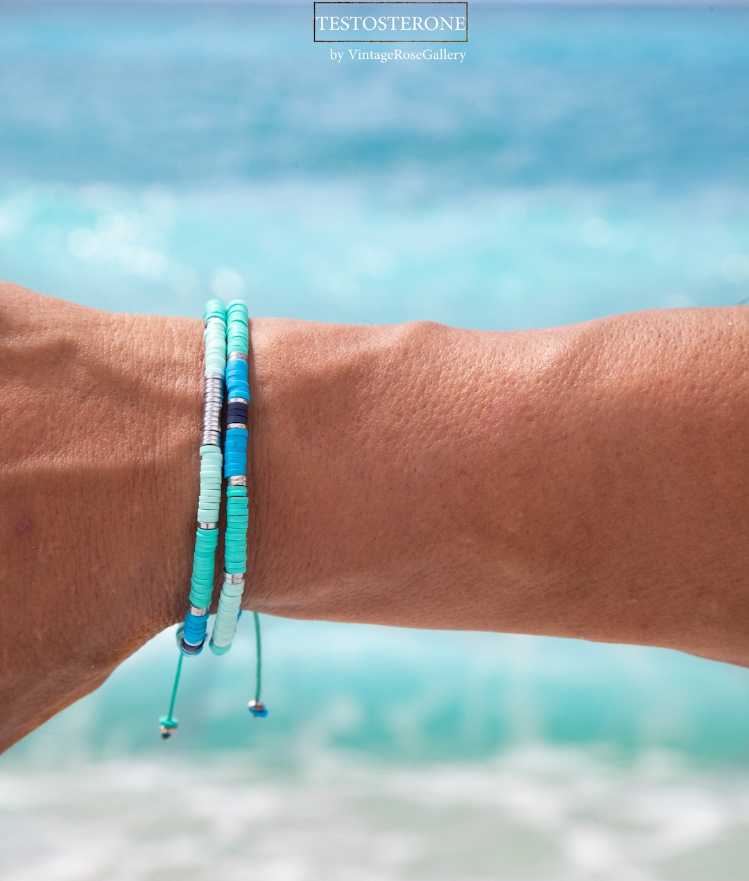 Mens Turquoise Surfer Bracelet Set: Silver Hematite & Polymer Clay - Etsy