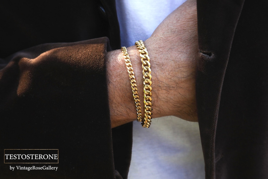 18K Gold Chain Bracelet for Men: Stainless Steel Curb Link - Etsy
