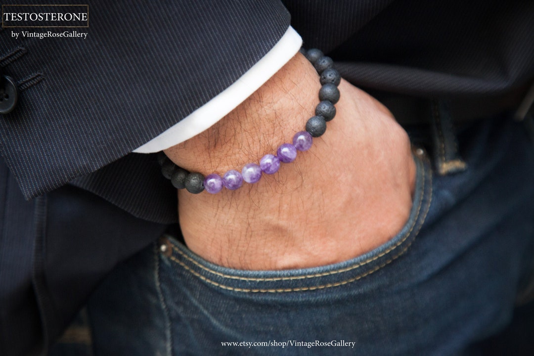 Amethyst Mens Bracelet, Exclusive Amethyst Lava Gemstones Mens Bracelet ...