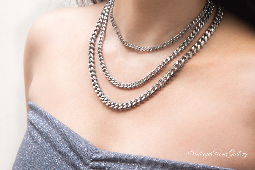 Silver Chain Necklace Woman, Layered 5mm 7mm 9mm Chain Necklaces ...