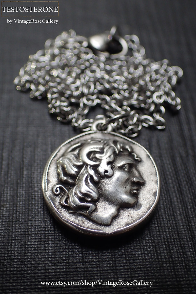 Mens Coin Necklace, Alexander the Great Mens Necklace, Ancient Greek ...