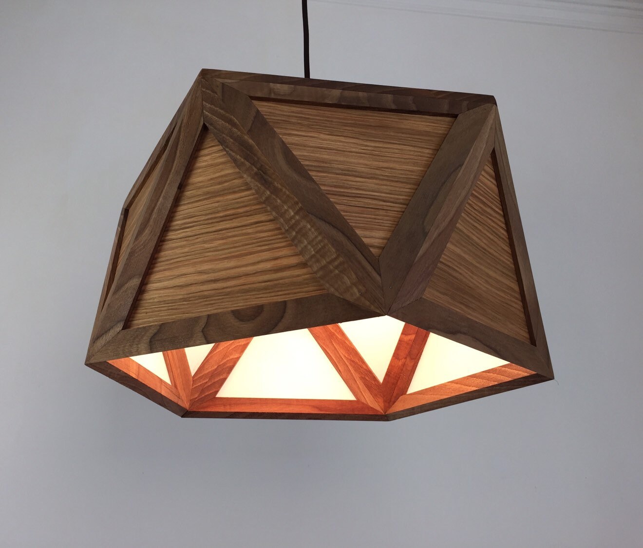 Pendant Light in Oak Veneer Shades European Walnut Frame - Etsy