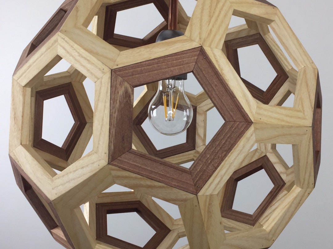 Geometric Wooden Icosahedron Lamp, Natural Wood Walnut Light ...
