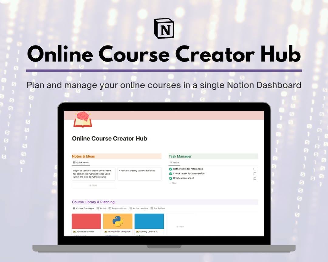 Course Creation Notion Dashboard, Notion Template, Course Creation Planner, Course Creation ...