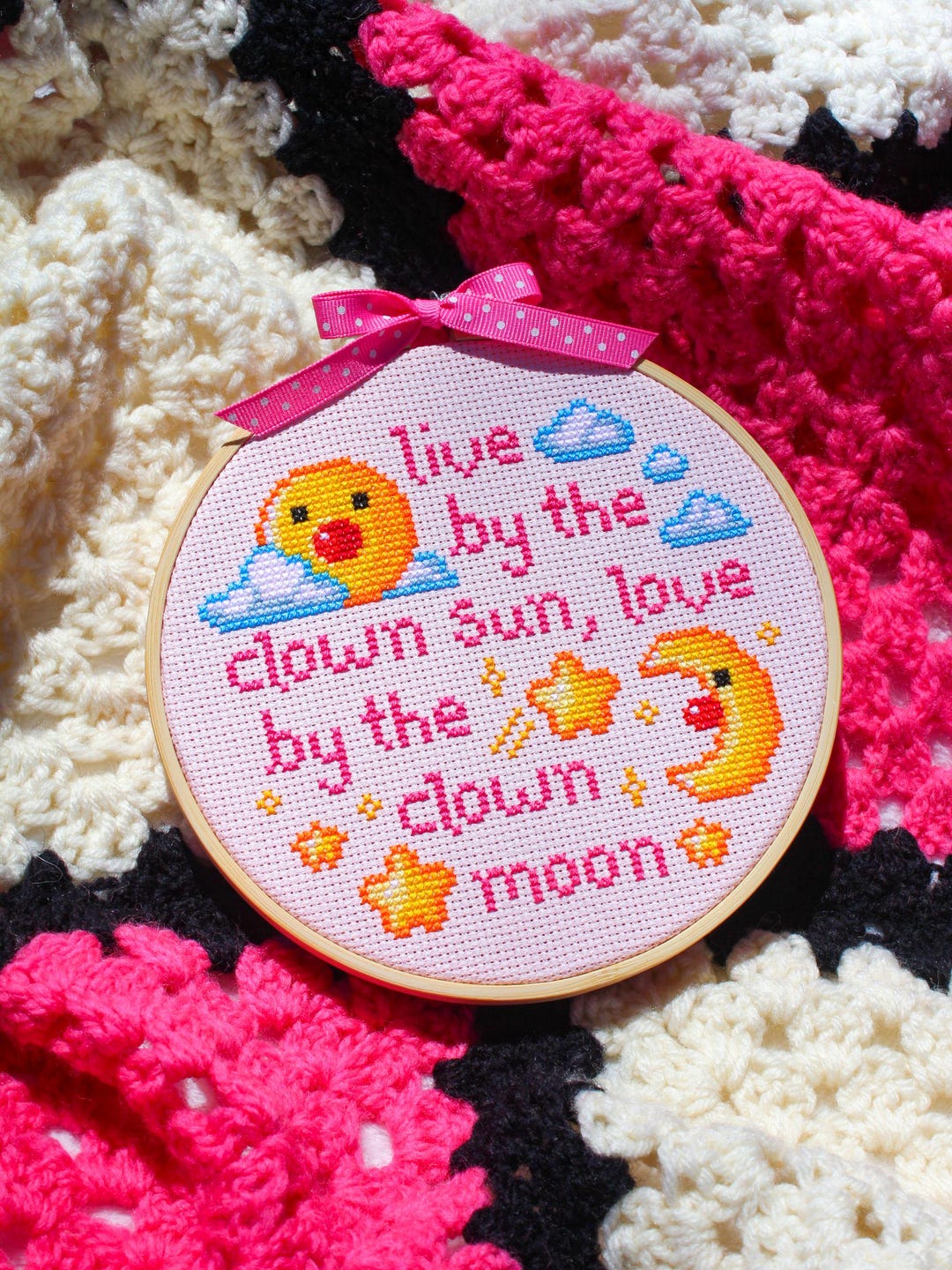 Clown Sun & Moon PDF Cross Stitch Pattern- Big Comfy Couch, Loonette, Cute Clown Cross Stitch ...