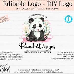 Editable Logo, Panda Logo, Branding, Instant Download Logo, DIY Logo ...