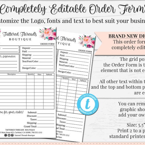 NEW Order Form Customizable Order Form Completely Editable - Etsy