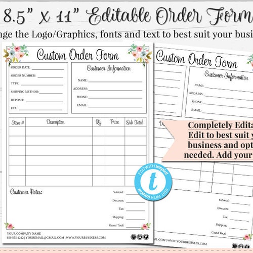 NEW Order Form Customizable Order Form Completely Editable - Etsy