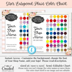 Siser Easyweed Plain Color Chart, Custom Color Chart, Vinyl Color Chart ...