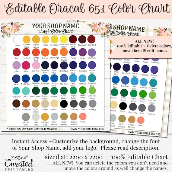 Siser Easyweed Plain Color Chart Color Chart for Etsy Shop Custom Color ...