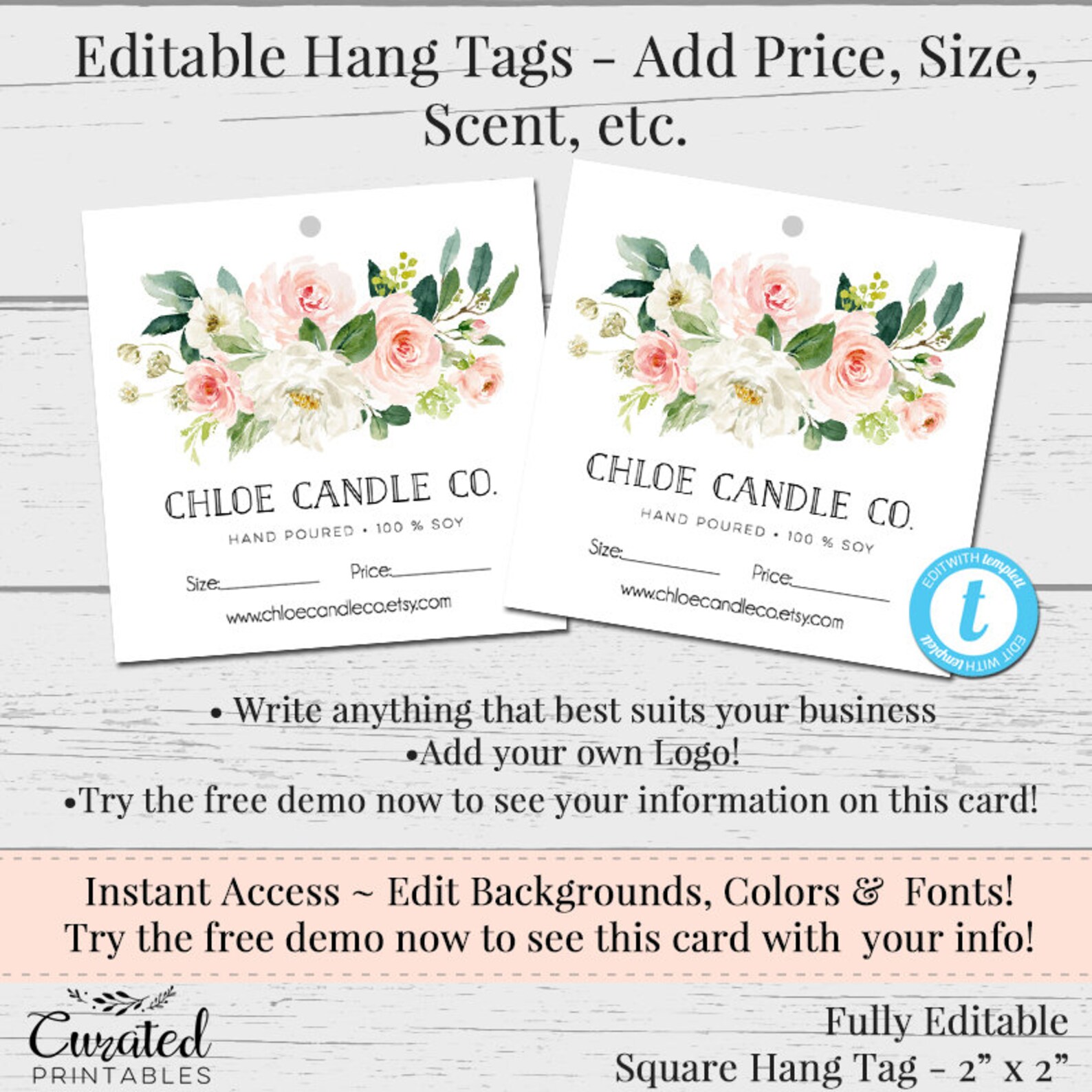 Hang Tag Editable Price Tag DIY Hang Tag Instant Download | Etsy