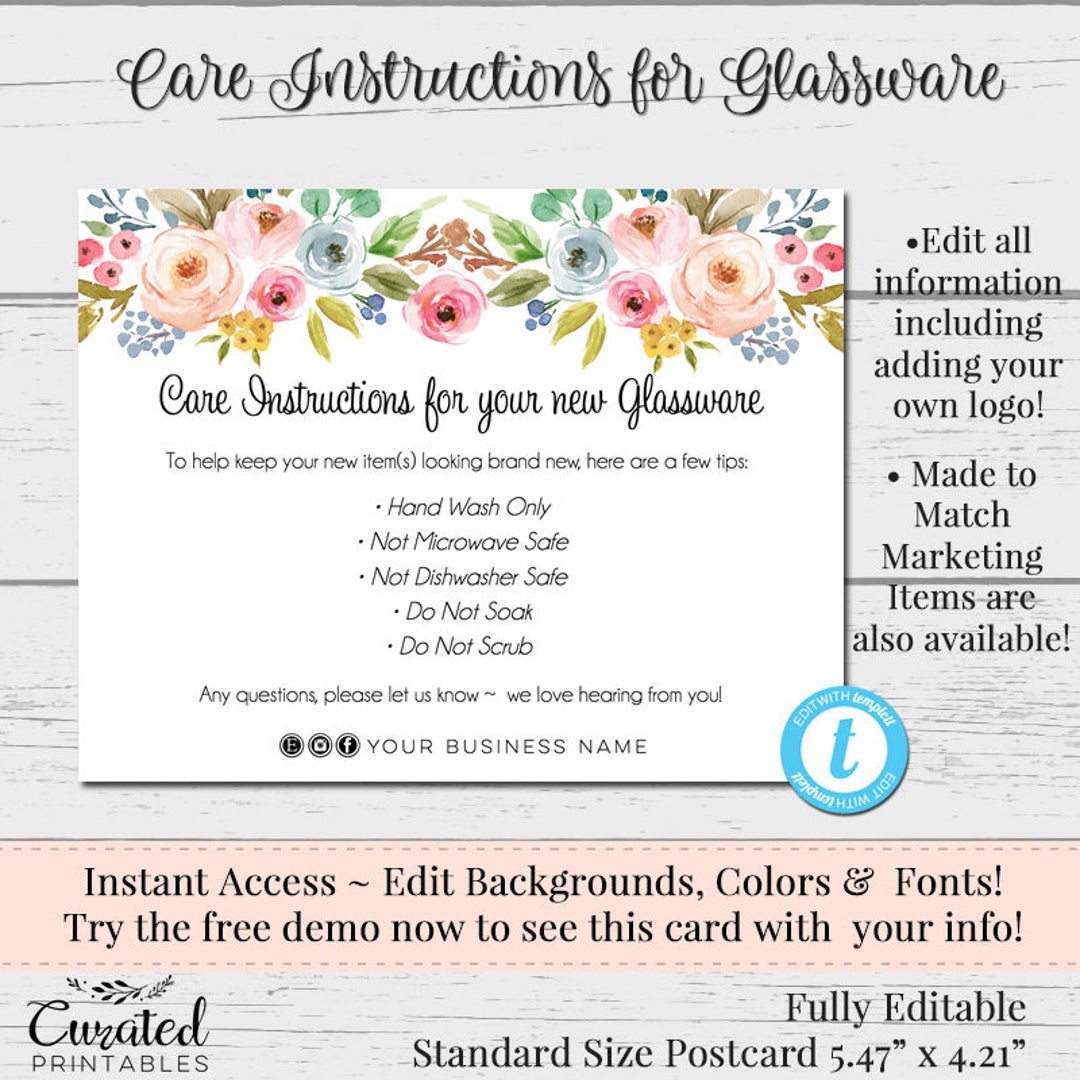 Care Instructions, Vinyl Washing Instructions, Editable Postcard ...