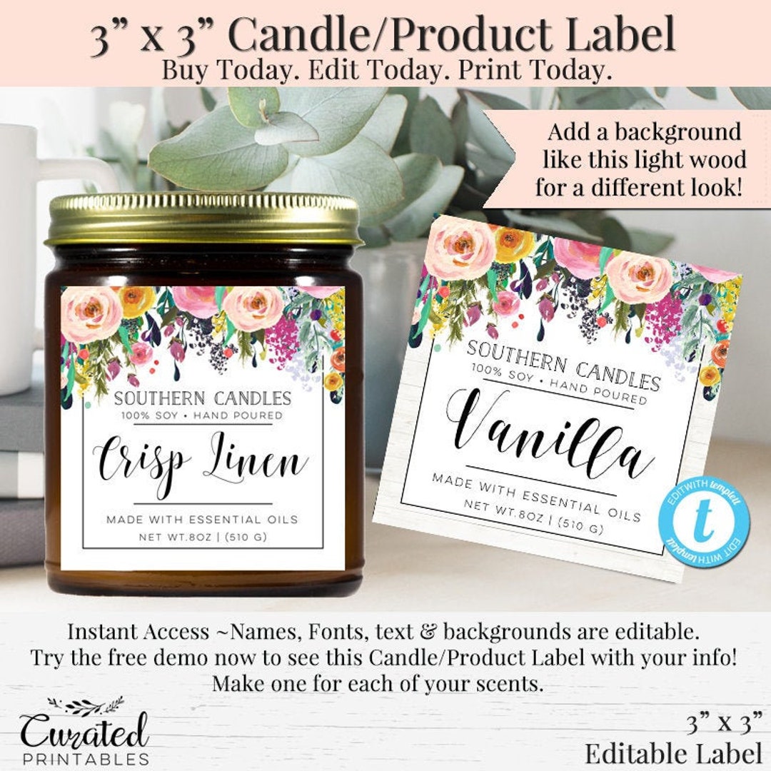 Square Product Label, Editable Label, Bath Product Label, DIY Candle ...