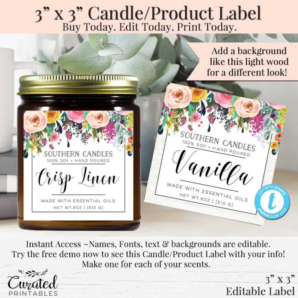 Square Product Label Editable Label Bath Product Label DIY - Etsy