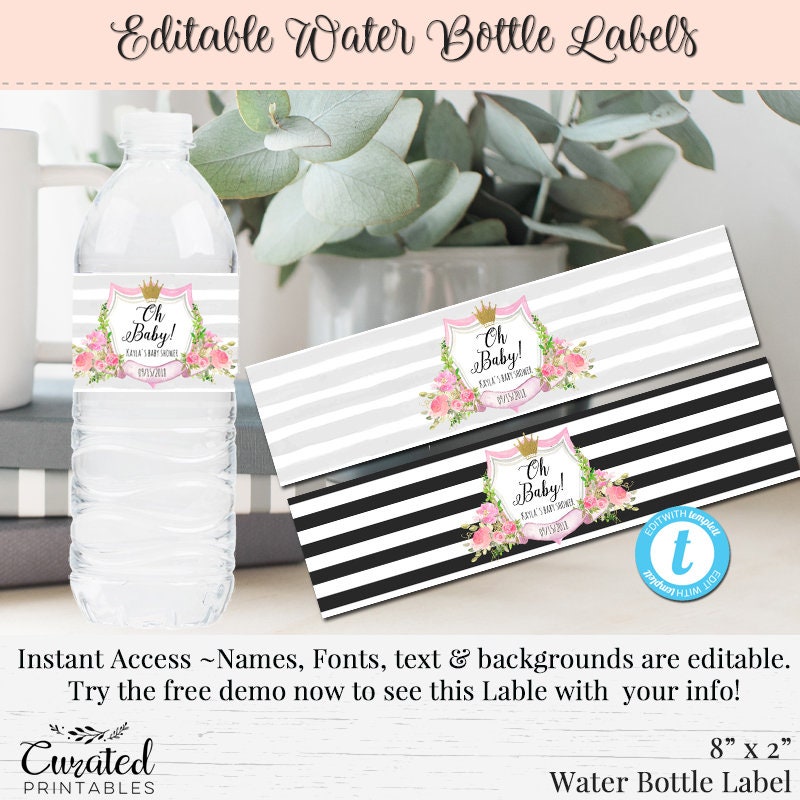Water Bottle Label, Editable Water Bottle Label, DIY Water Bottle Label ...