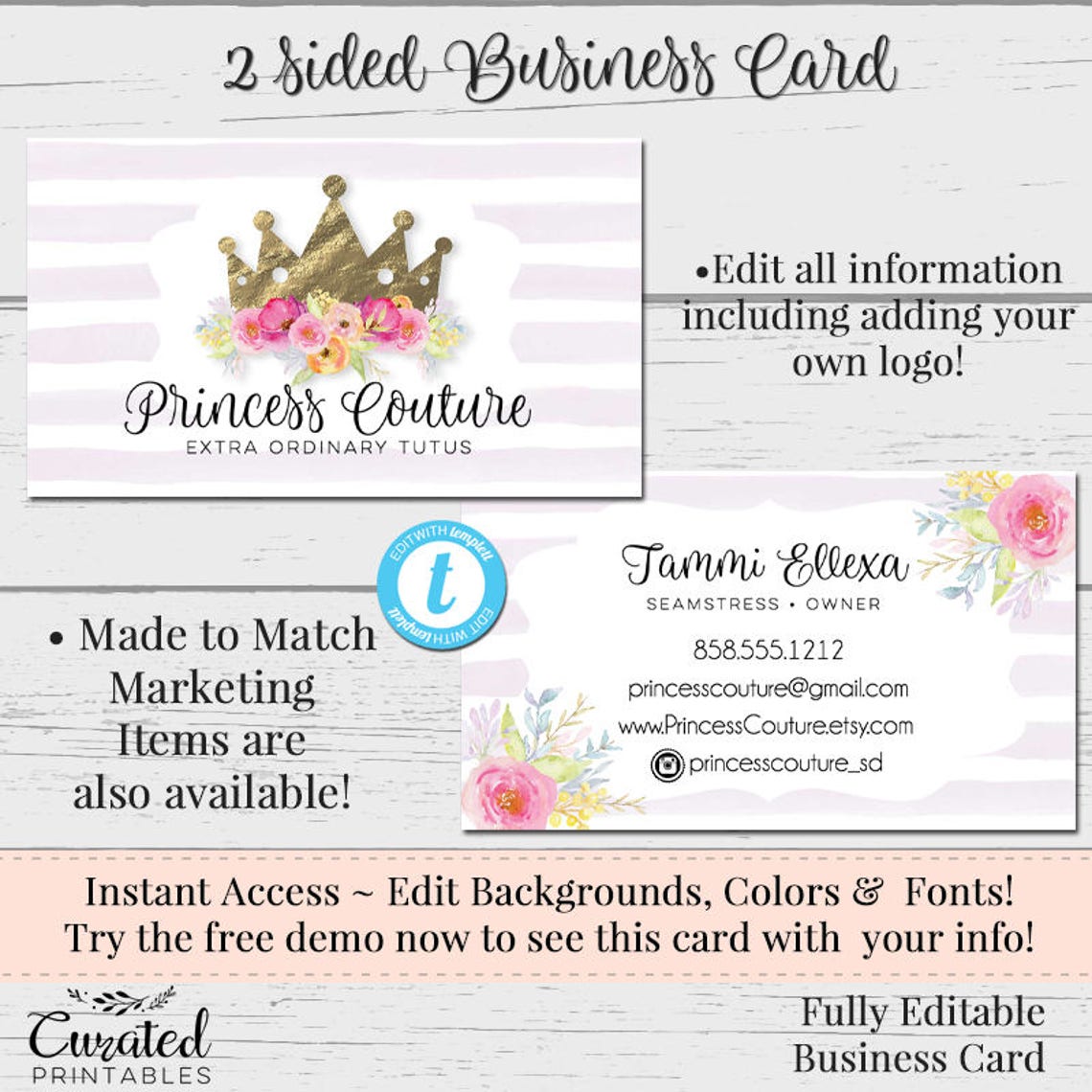 Crown Business Card Princess Business Card Watercolor Card | Etsy