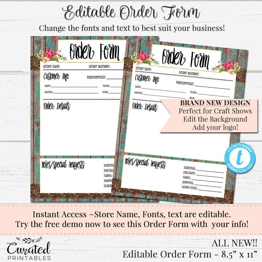 DIY Order Form, Customizable Order Form, Completely Editable Order Form ...
