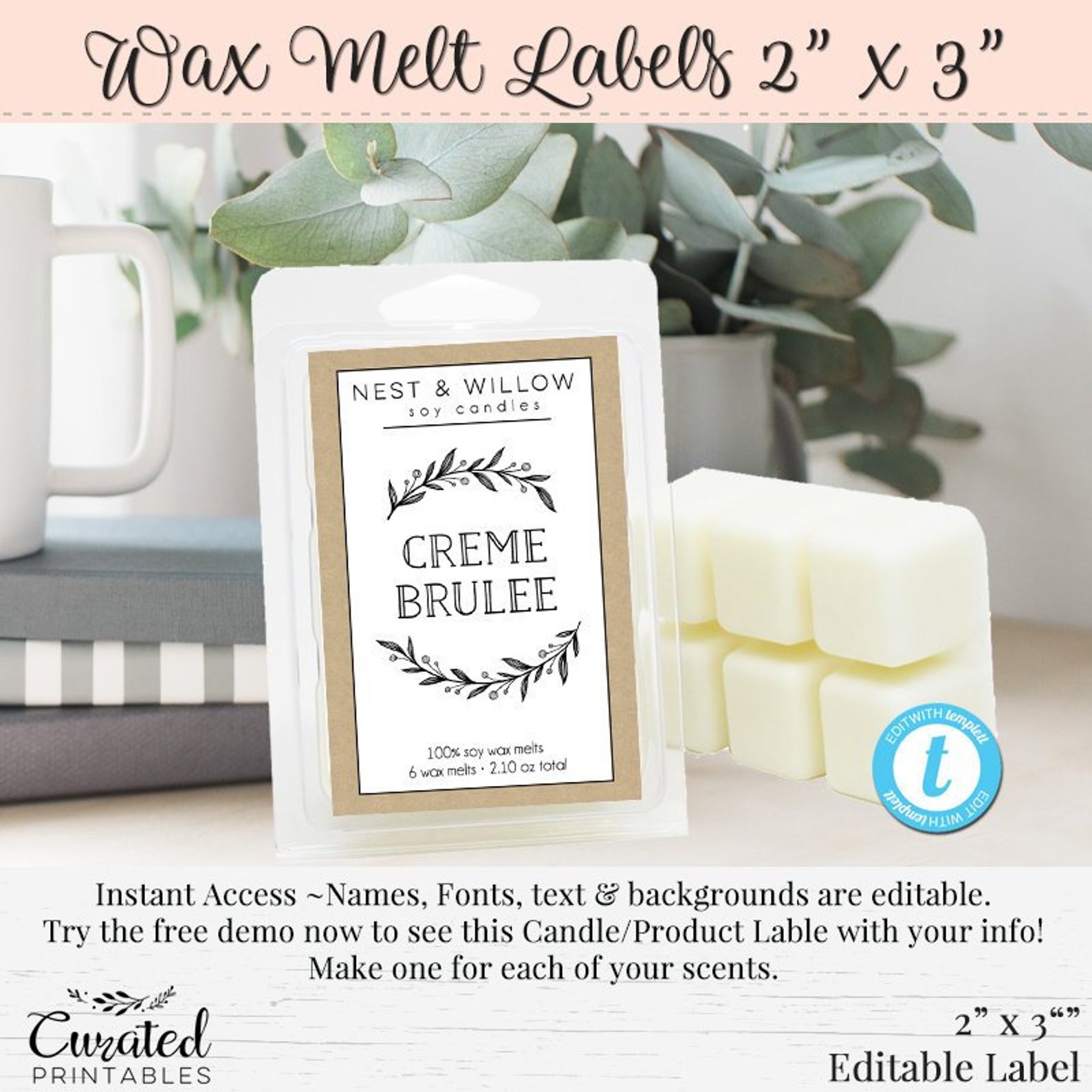 Wax Melts Label, Editable Label, DIY Product Label, DIY Ingredient ...