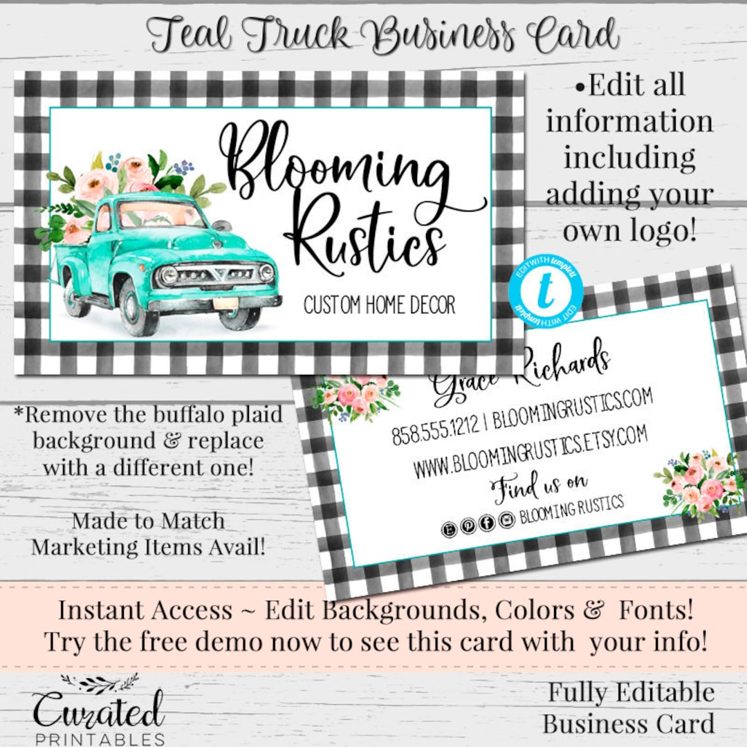 Truck Business Card, Editable Card, Business Card Template, DIY ...
