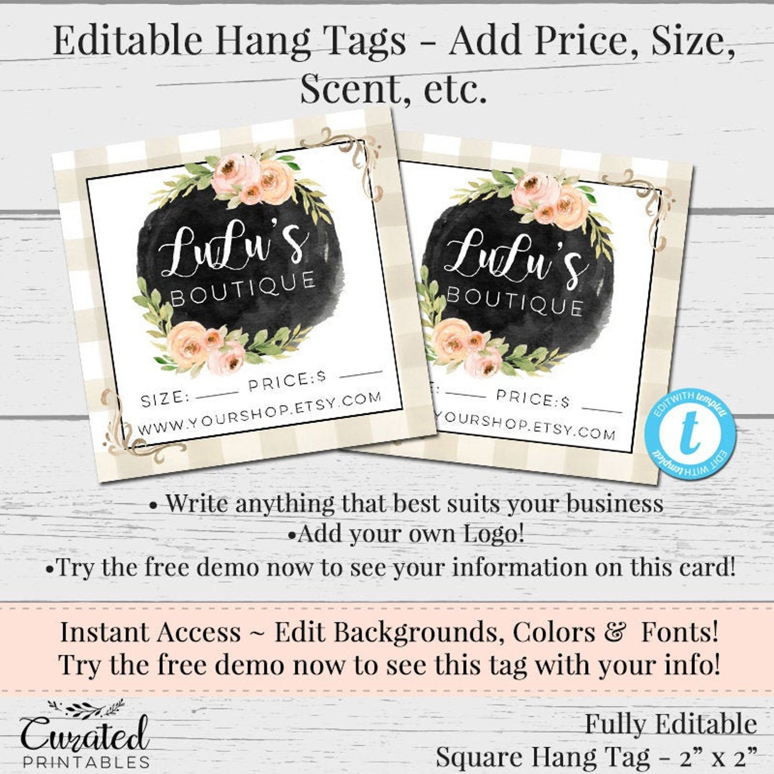 Hang Tag Editable Hang Tag Price Tag DIY Hang Tag Instant | Etsy