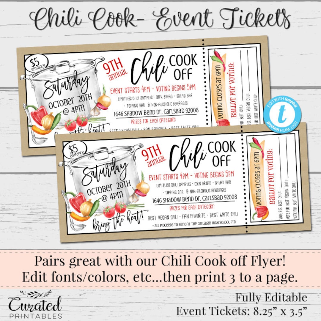Chili Cook Event Tickets, Chili Contest,voting Ballot, Chili Cook off ...