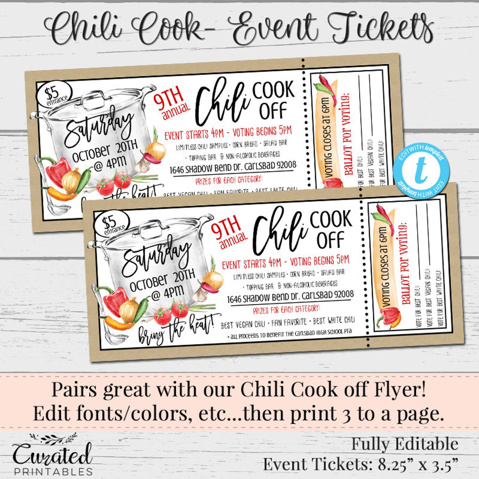 Chili Cook Event Tickets, Chili Contest,voting Ballot, Chili Cook off ...