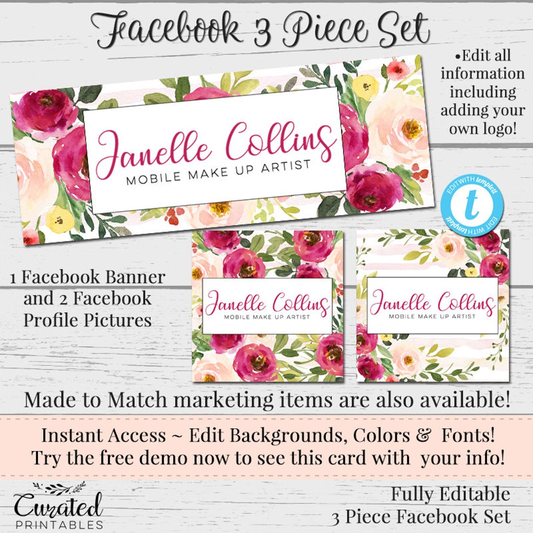 Floral Facebook Set, Customizable Facebook, DIY Facebook, Editable ...