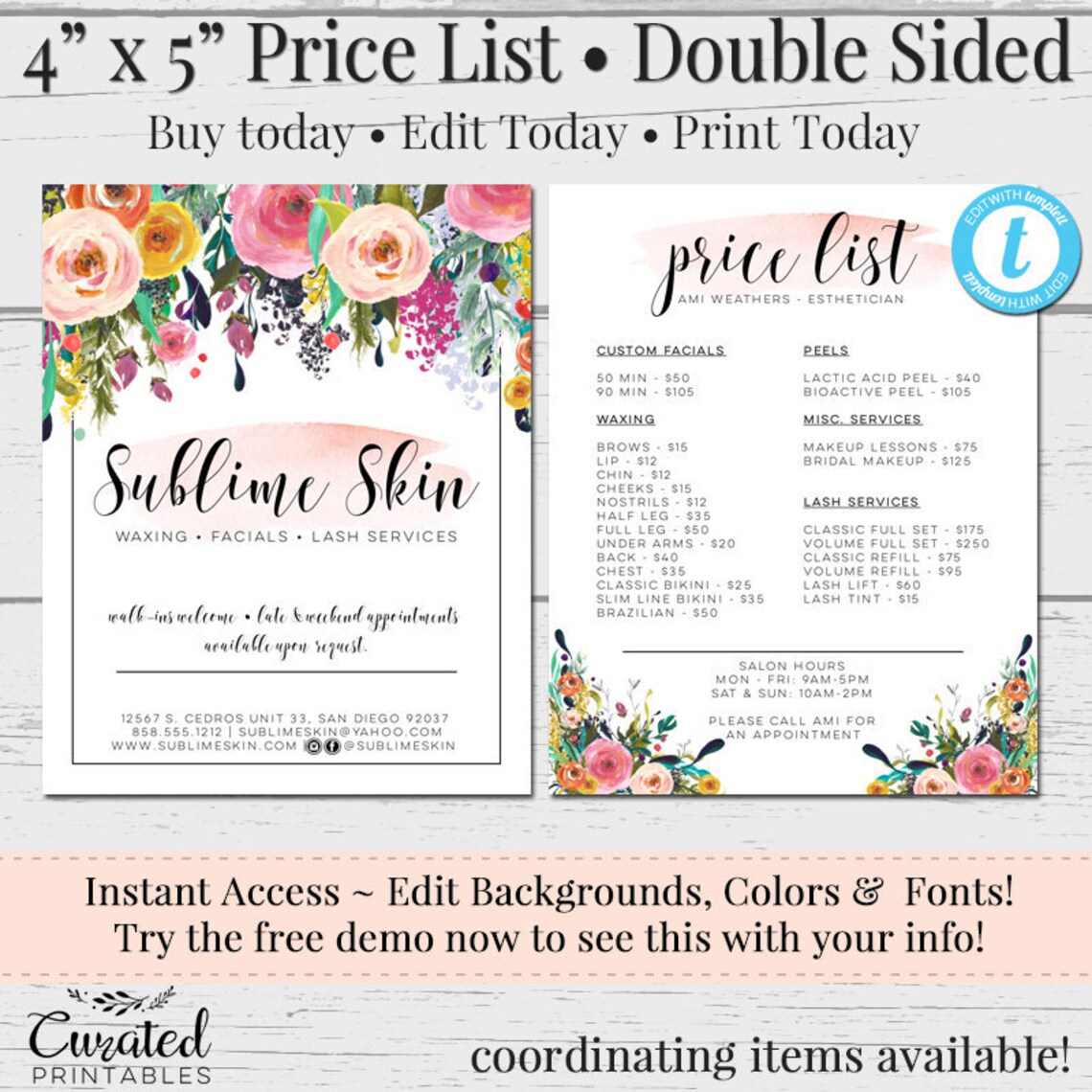 DIY Price List 4 X 5 Postcard Price List Editable Price | Etsy