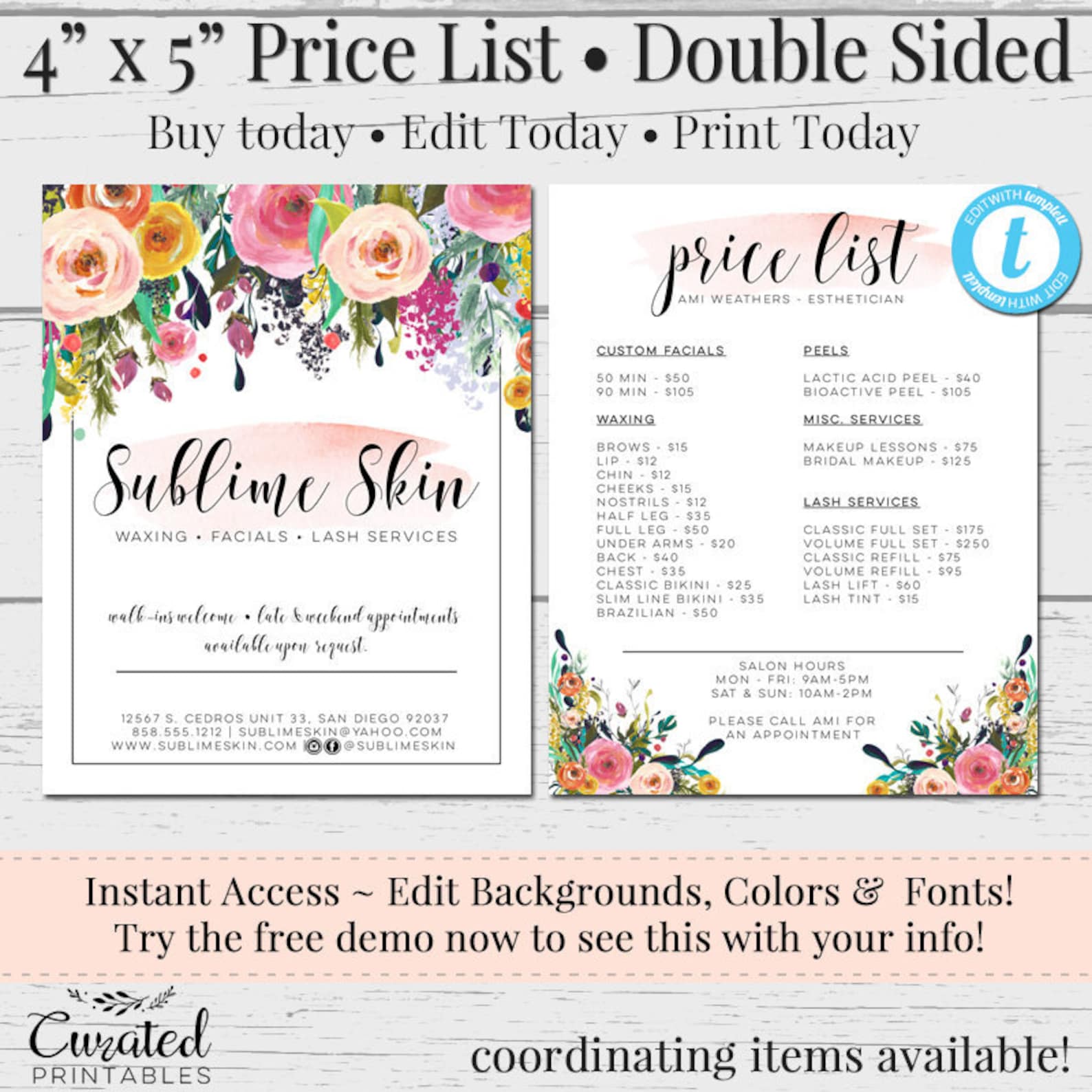 DIY Price List 4 X 5 Postcard Price List Editable Price | Etsy