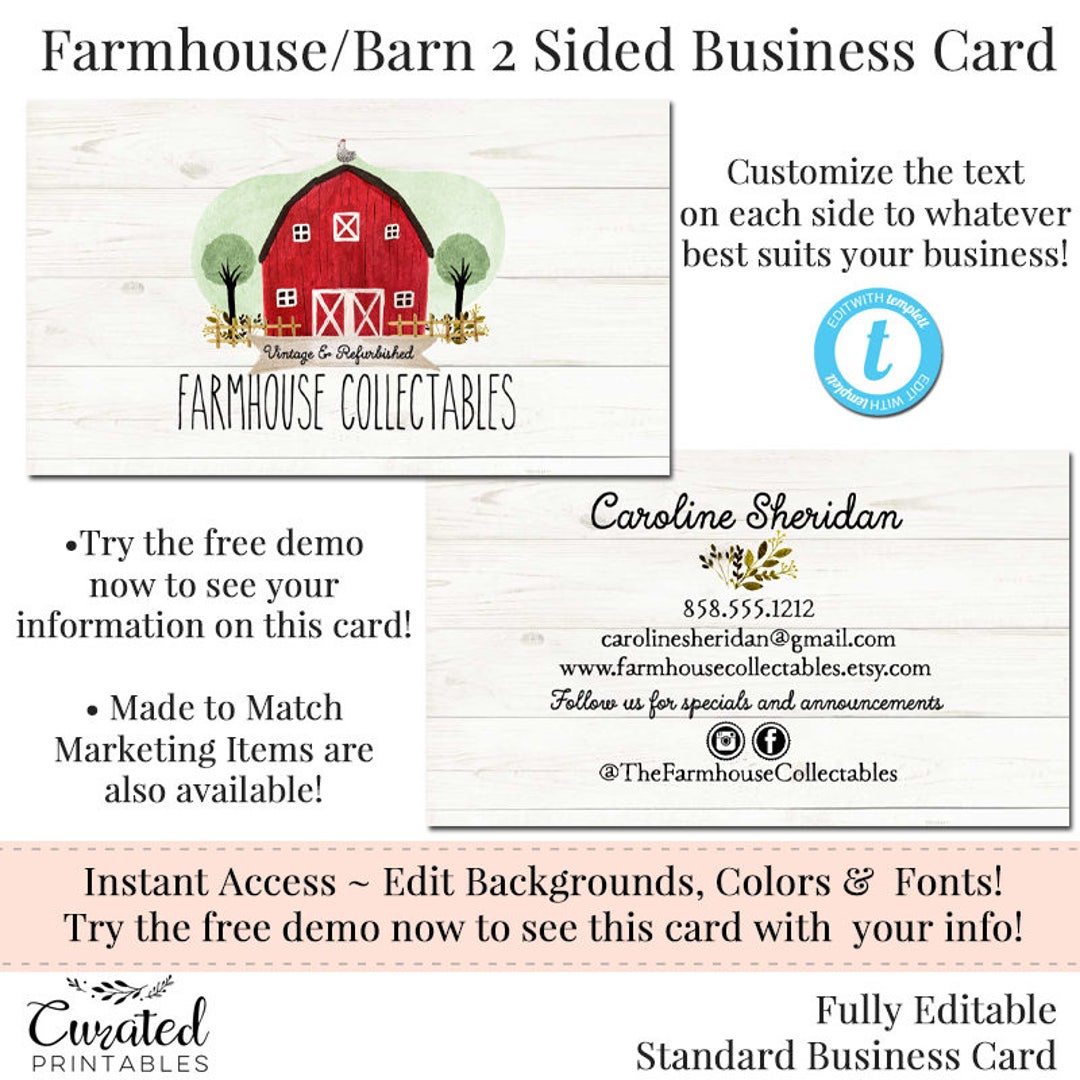 Barn Business Card, Farmhouse Business Card, Red Barn Business Card ...