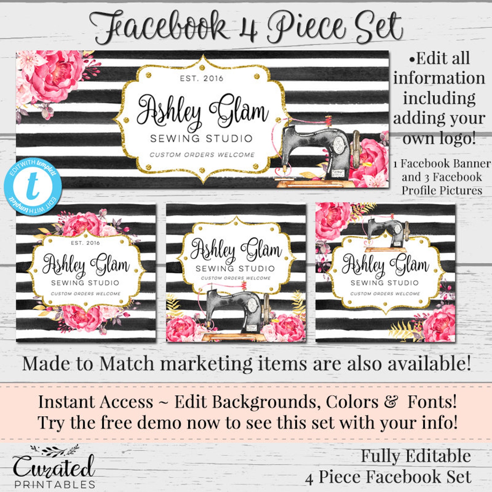 DIY Etsy Cover Photo Etsy Banner Editable Set DIY Etsy Set - Etsy