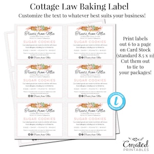 Cottage Law Label, Bakers Label, Cookie Product Label, DIY Ingredient ...