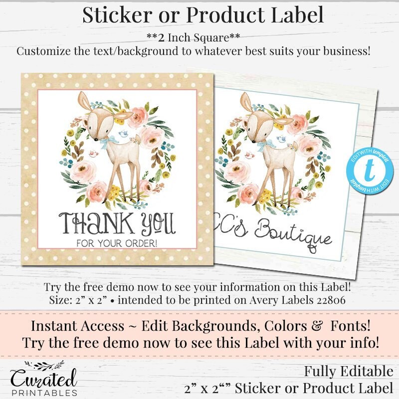 Editable Square Label DIY Sticker Editable Label Product | Etsy