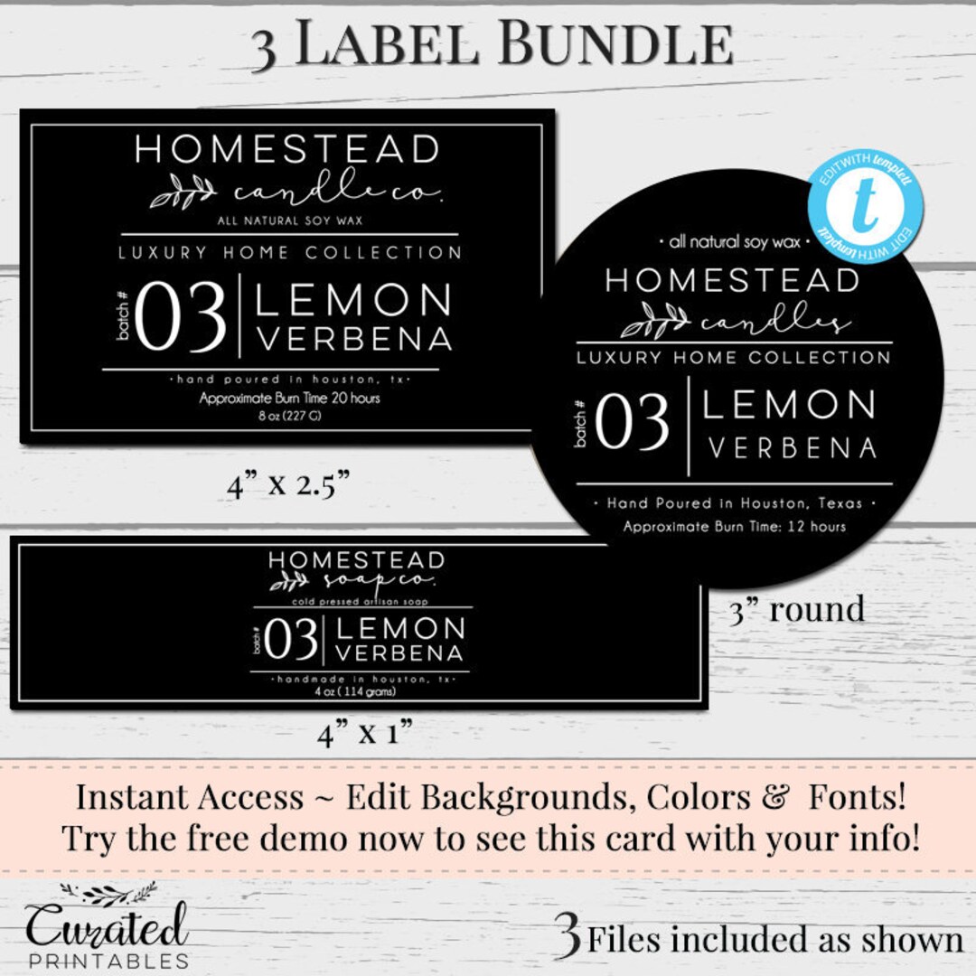 3 Label Bundle - Rectangular Label, DIY Round Sticker, Instant Download ...
