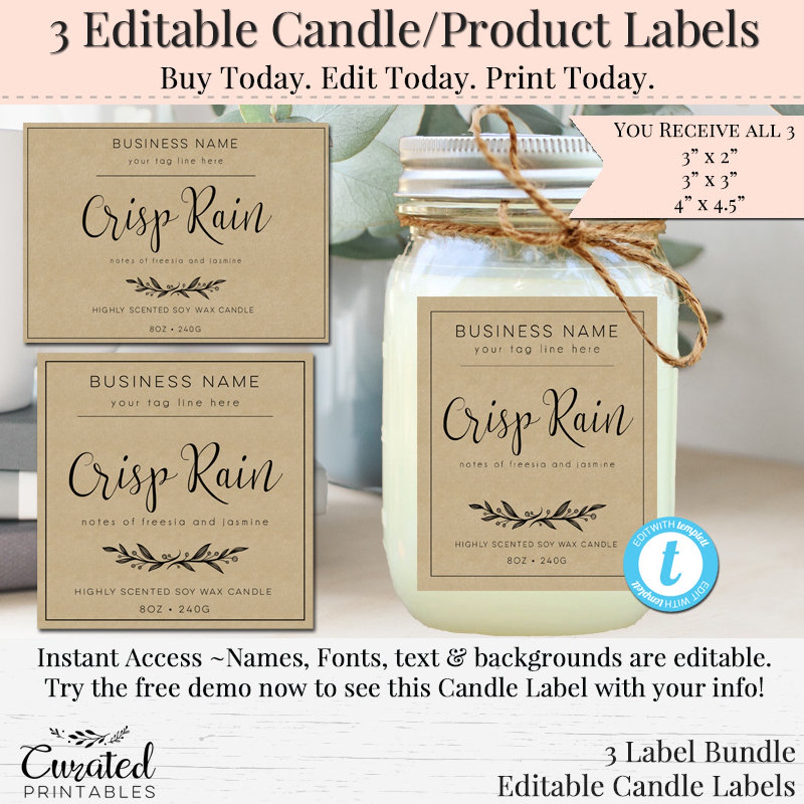 3 Label Bundle - Rectangular Label, DIY Square Sticker, Instant ...