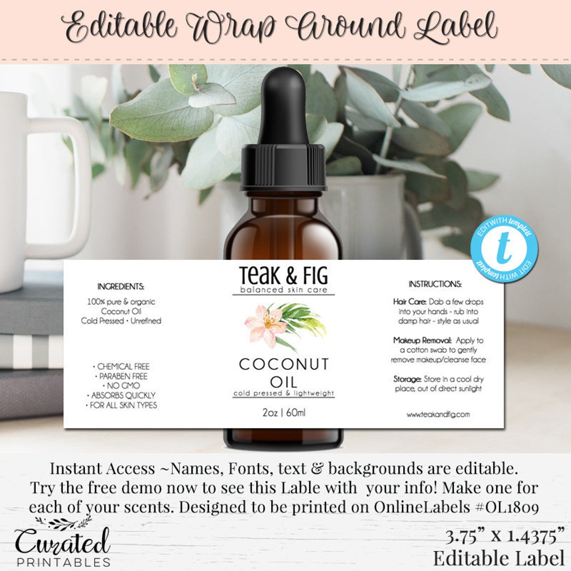 2oz Bottle Label, Editable Bottle Label, DIY Bottle Label, Bottle Label ...