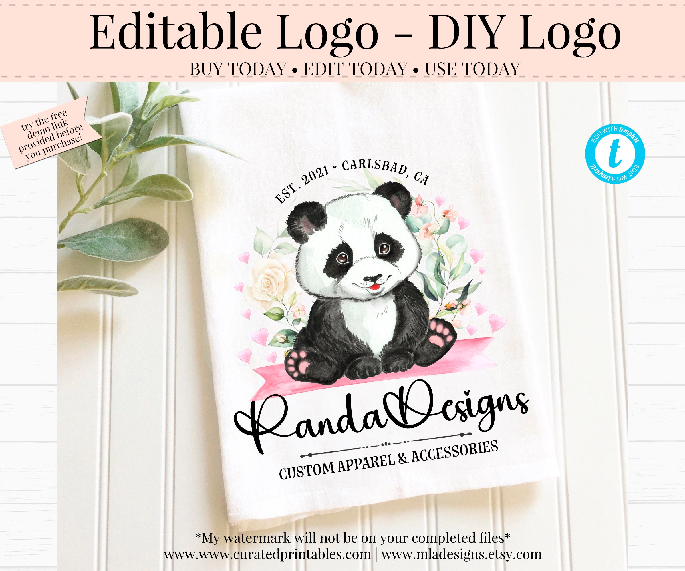 Editable Logo Panda Logo Branding Instant Download Logo - Etsy